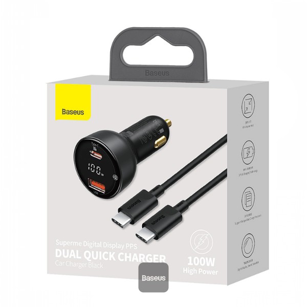 baseus | Baseus Superme Digital Display PPS Dual Quick Charger Car 100W
